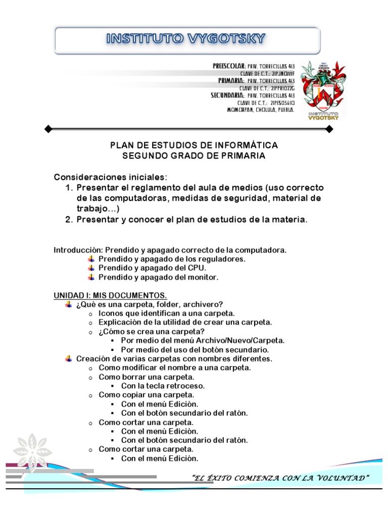 Plan de Estudios de Informática Segundo Grado de Primaria | PDF ...