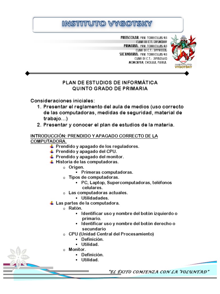 Plan de Estudios de Informática Quinto Grado de Primaria | PDF ...