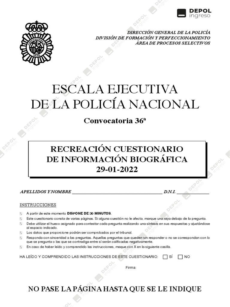 RECREACION_BIODATA_DEPOL_EJECUTIVA_2022_DEPOL_Ingreso (1) | PDF | Policía