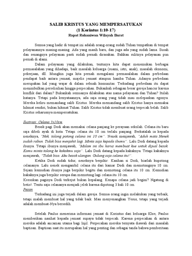 1 Korintus 1-10-17, Salib Kristus Yang Mempersatukan | PDF