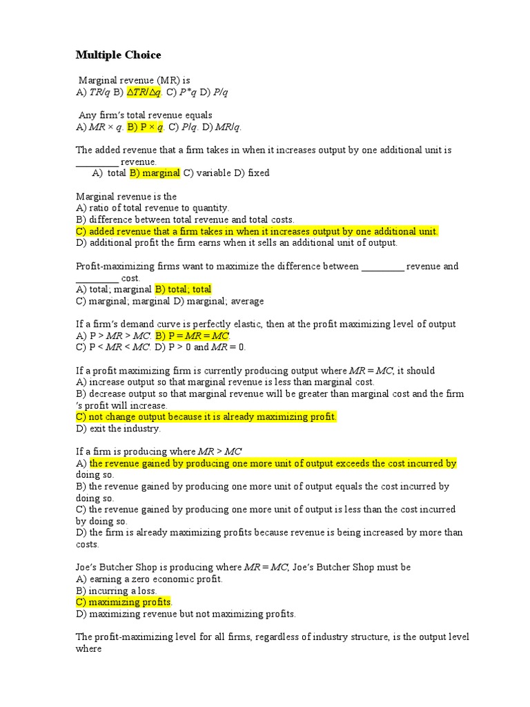 Multiple Choice 1 | PDF | Business Economics | Economies