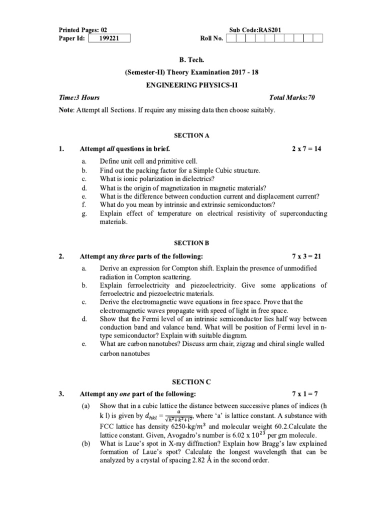(2nd Sem) - Engineering-Physics-1-Ras-201-2017-18 | PDF