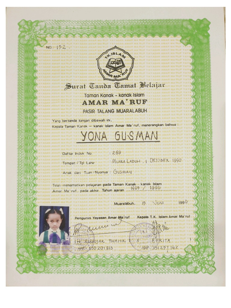 Ijazah TK Yona | PDF