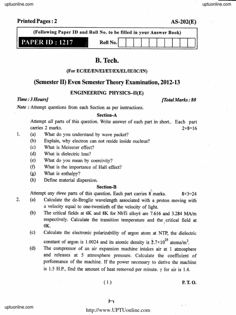 (2nd Sem) - Engineering-Physics-2-As-202-E-2012-13 | PDF ...