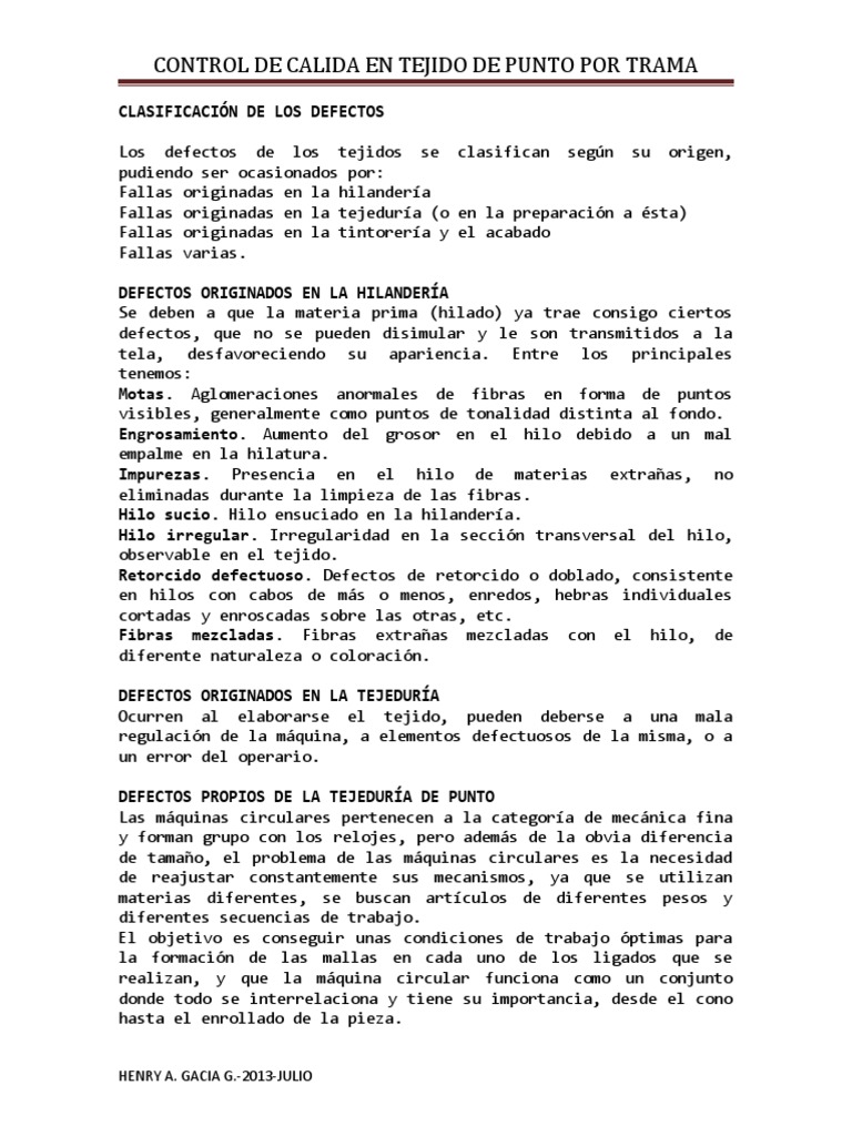 Clasificación de Defectos en Tejidos | PDF | Textiles
