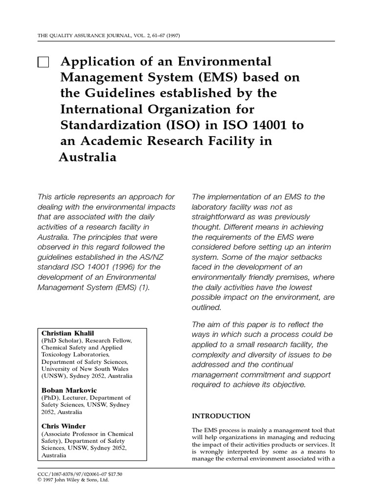 Quality Assurance Journal - 1998 - Khalil - Application of An Environmental Management System ...