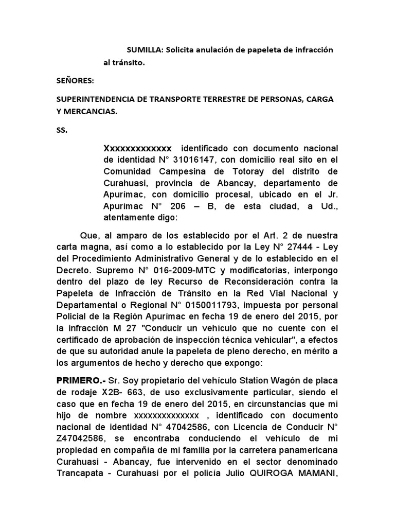 Papeleta Sutran Pdf Policía Licencia De Conducir