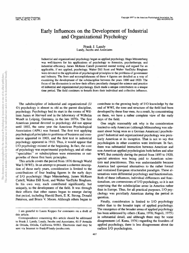 Early Influences On The Development of Industrial | PDF | Psychology ...