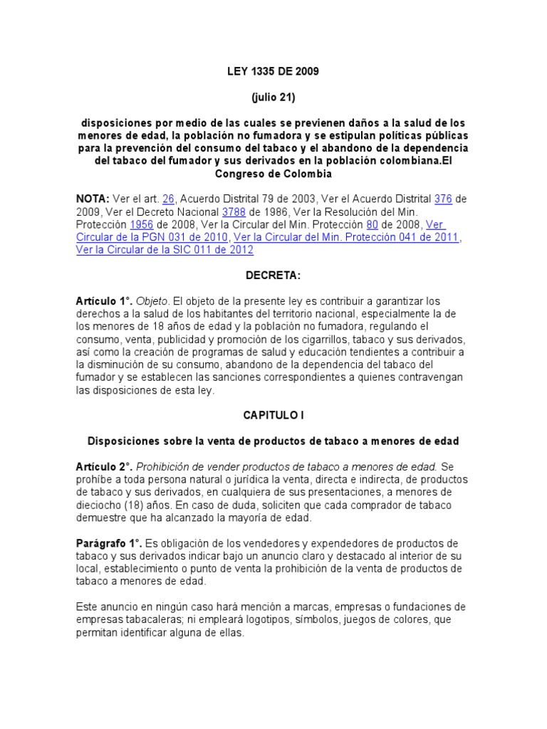 LEY 1335 DE 2009 | PDF | Nicotina | Tabaco