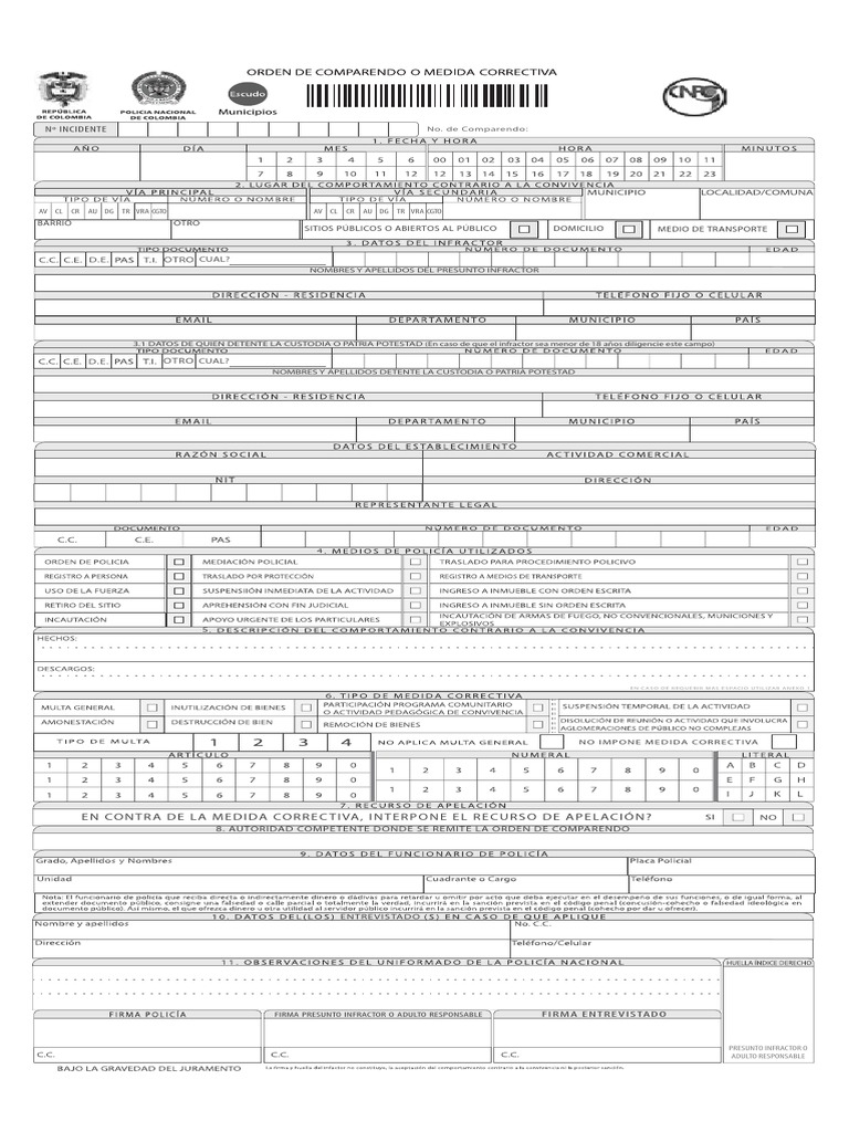 Orden de Comparendo Nacional o Medidas Correctivas PDF | PDF | Gobierno ...