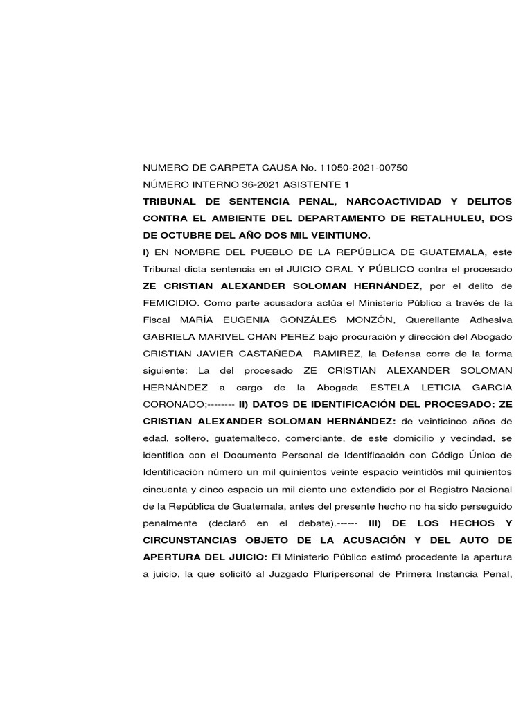 Sentencia Femicidio | PDF | Derecho penal | Sentencia (ley)