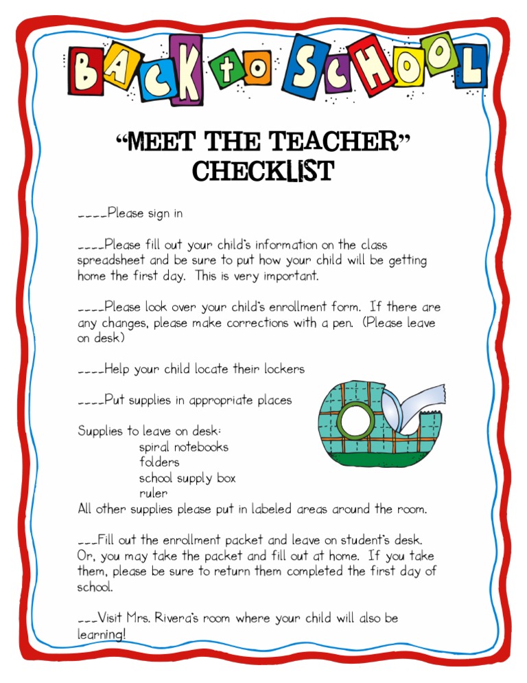 Meet The Teacher Checklist | PDF