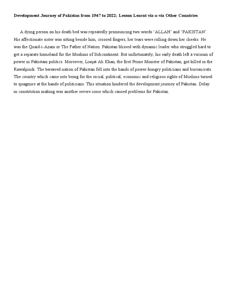 Development Journey of Pakistan From 1947 To 2022 | PDF