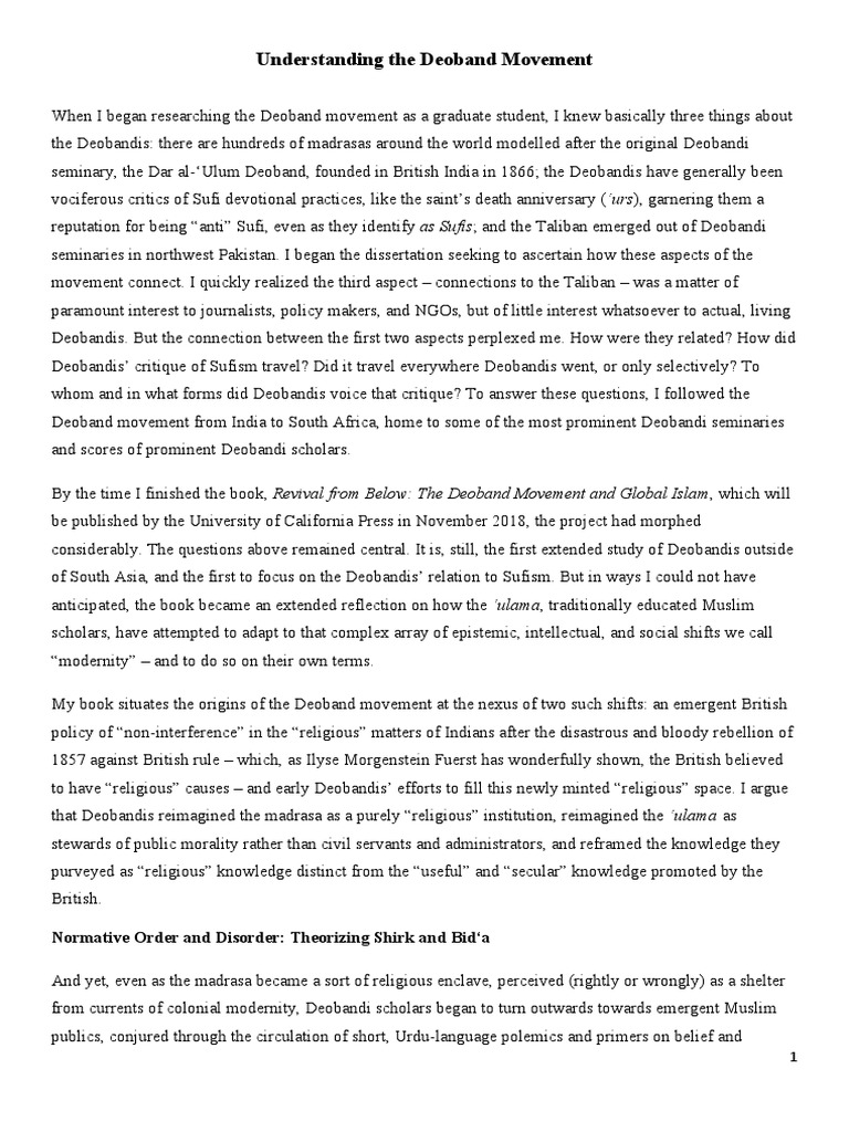 Understanding The Deoband Movement | PDF | Sufism | Ulama