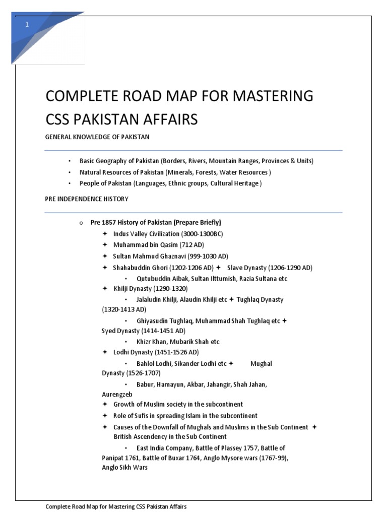 Complete Road Map For Css Pakistan Affairs By Syed Noor Hussain Pdf Pdf Pakistan Muhammad 