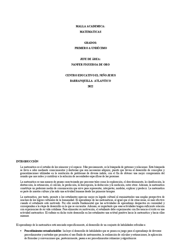 Mallas de Aprendizaje Matematica 1er A 11 2022 | PDF | Matemáticas | Aprendizaje