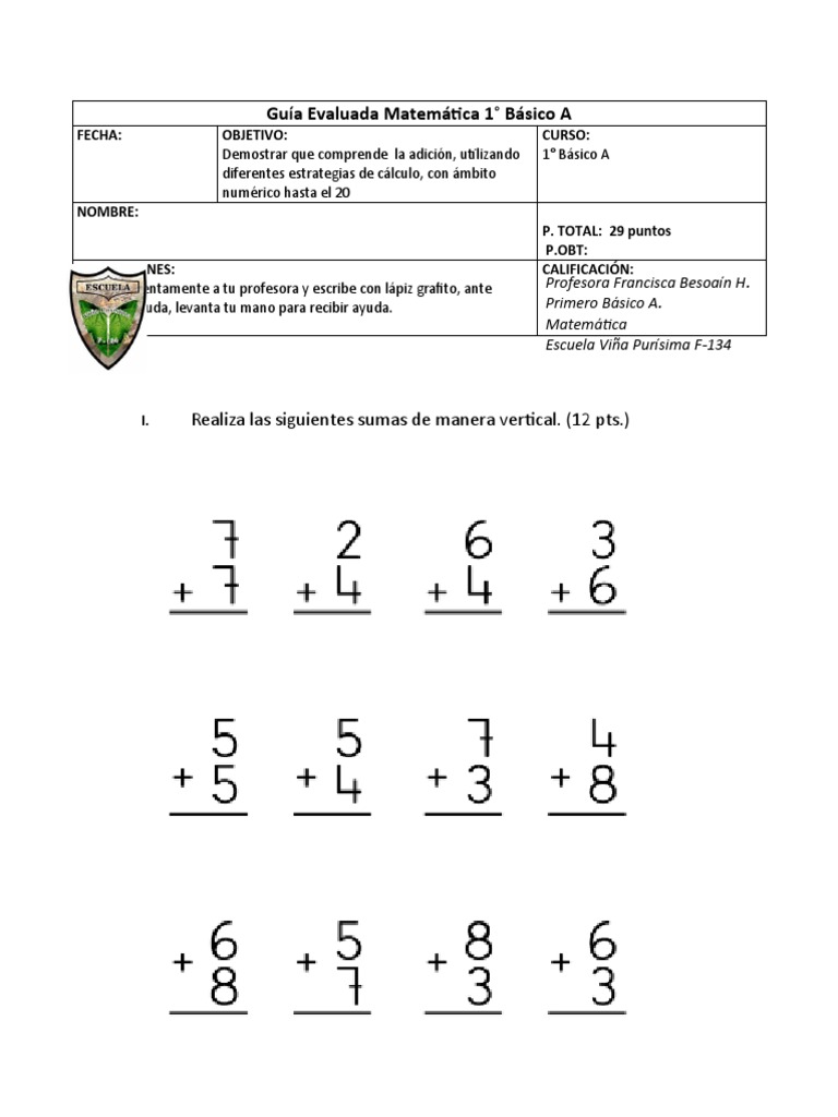 Guía Evaluada Sumas | PDF