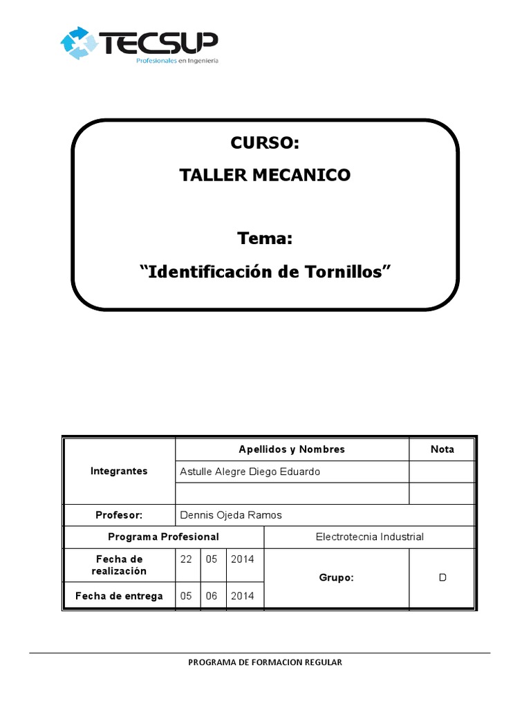 Identificación y clasificación de tornillos mediante normas DIN y ANSI ...