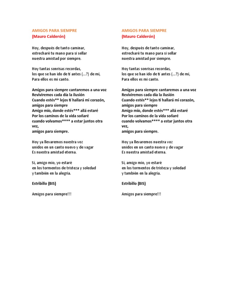 Letra de "Amigos para Siempre" | PDF