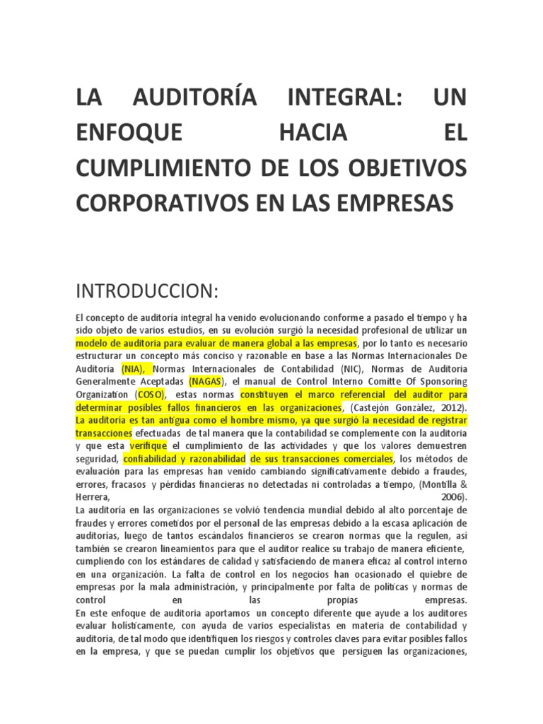 La Auditoría Integral Enfoque De Cumplimiento Pdf Auditoría Business