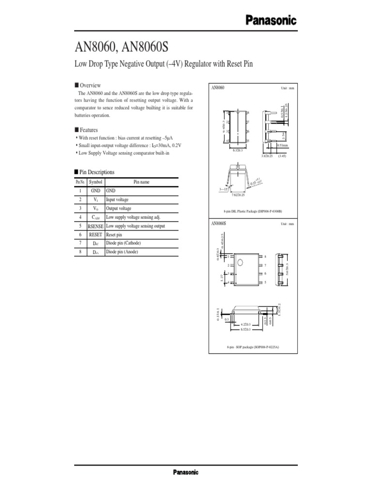 AN8060/AN8060S Low Drop Regulator | PDF | Diode | Electronics