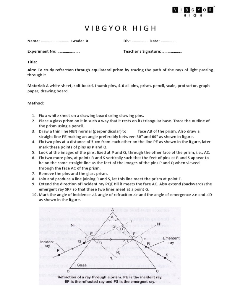 Practical 3 Refraction Through An Equilateral Prism 22-23 2 | PDF ...