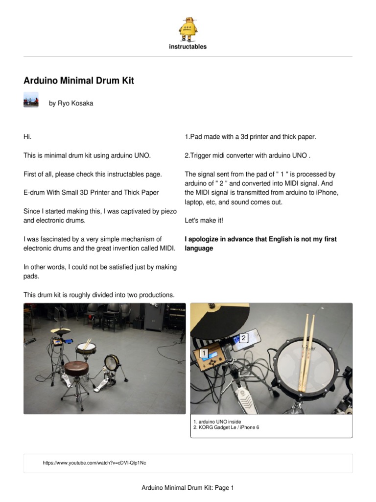 Arduino Minimal Drum Kit Pdf Drum Kit Arduino