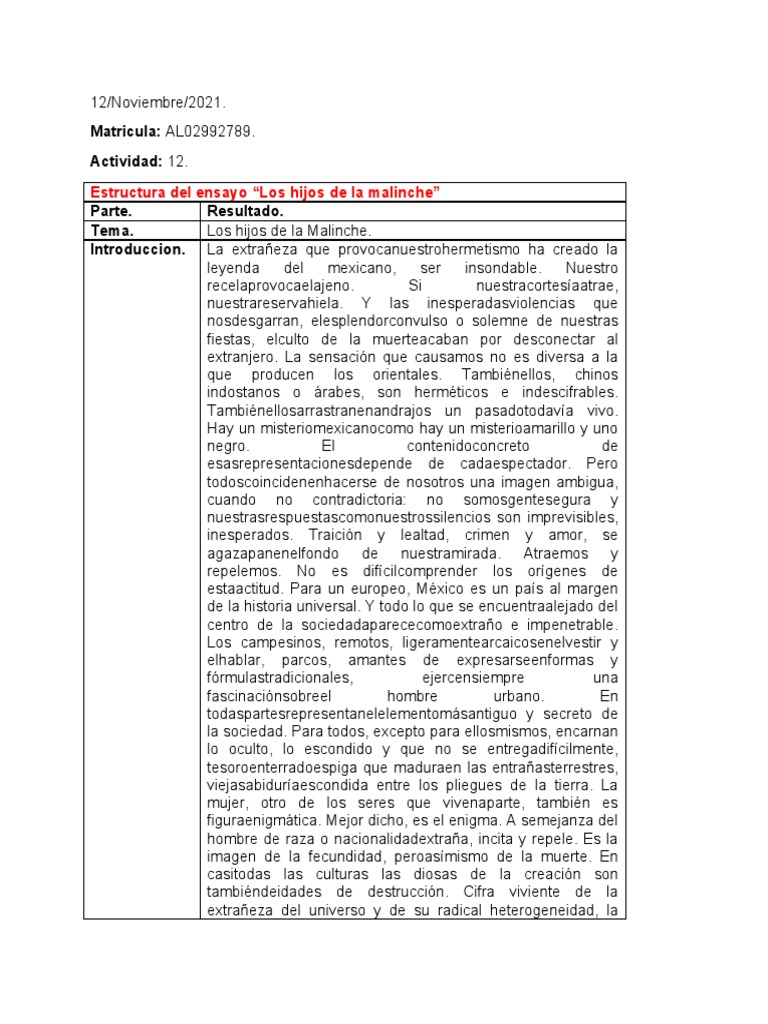 Act. 12 Los Hijos de La Malinche | PDF