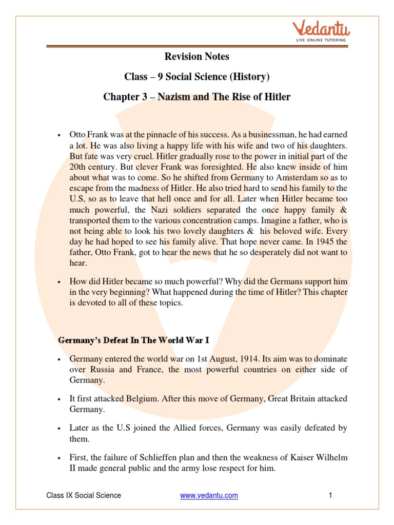Nazism and Hitler's Rise: Class 9 Notes | PDF | Weimar Republic | Adolf ...