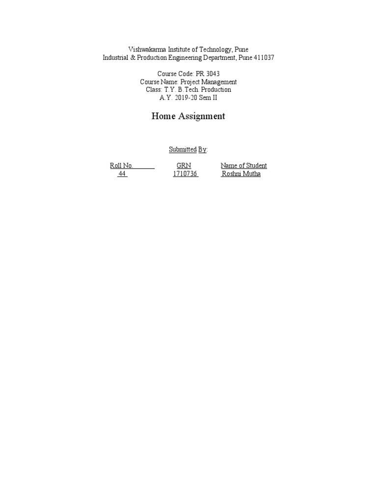 44 - Home Assignment - Project Management | PDF | Business | Economies