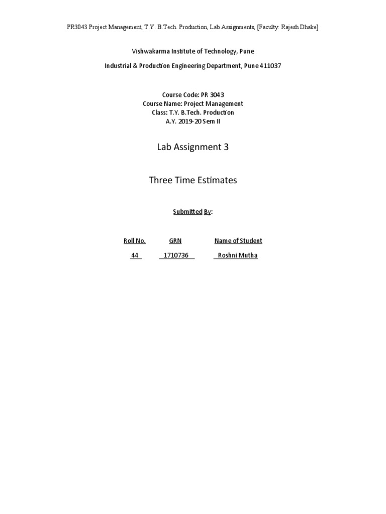 44 - Lab Assignment 3 - Project Management | PDF | Project Management | Applied Mathematics