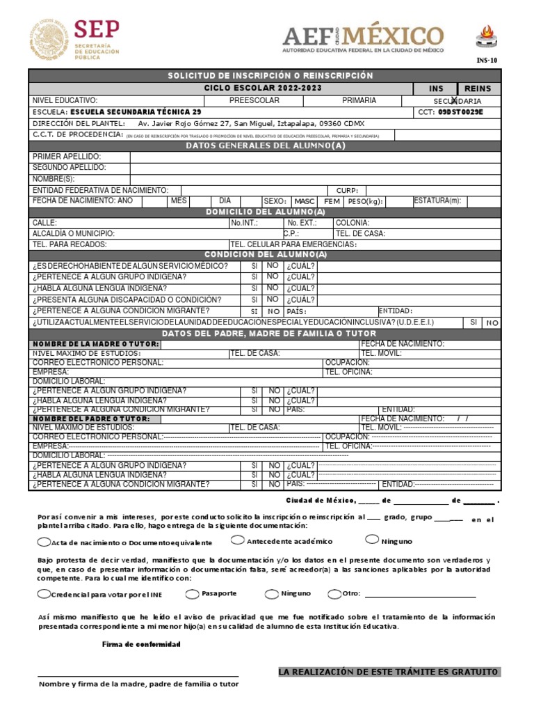 FORMATO INS-10 - 2022 - 2023 - Matutino | PDF | Privacidad de la ...