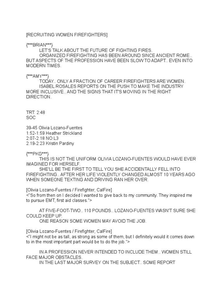 Female Firefighters CNN PKG Script | PDF | Woman