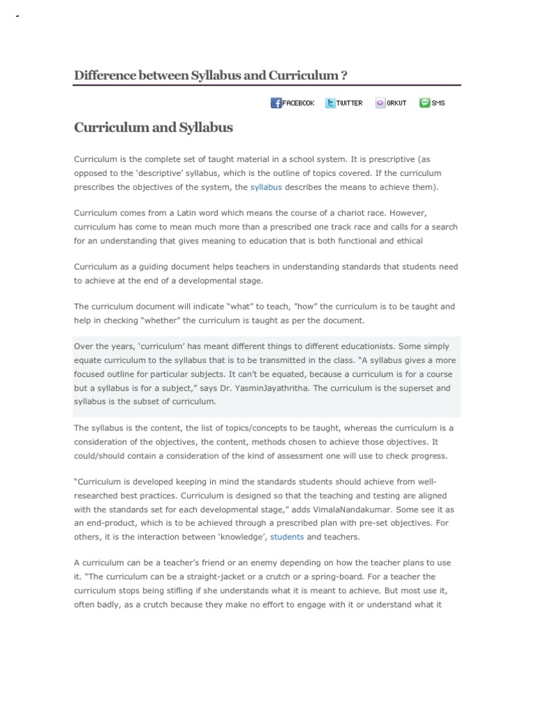 Difference Between Syllabus and Curriculum | PDF