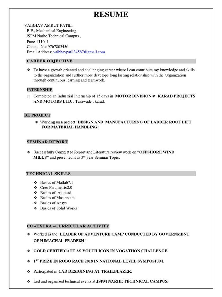 Mr. Vaibhav Amrut Patil (Resume) | PDF | Cognitive Science | Cognition