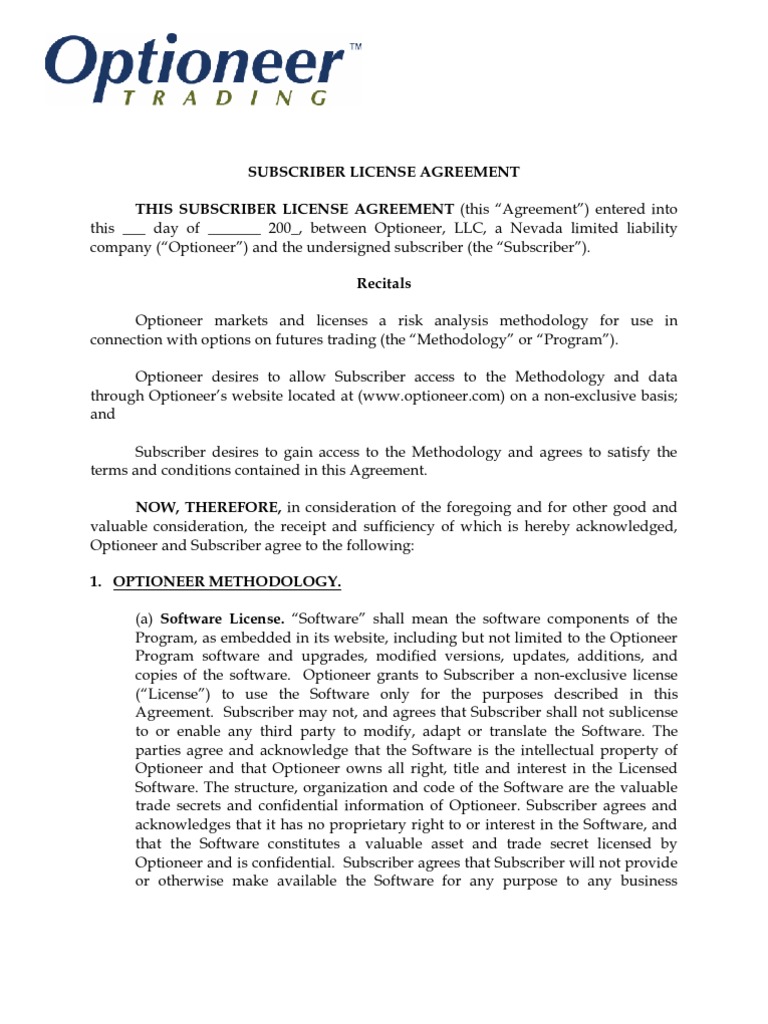 Subscriber License Agreement 102807 | PDF | Arbitration | Indemnity