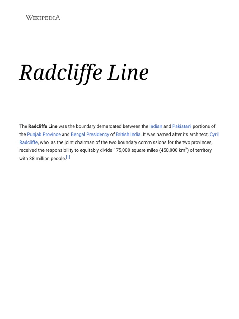 Radcliffe Line Boundary | PDF | Partition Of India