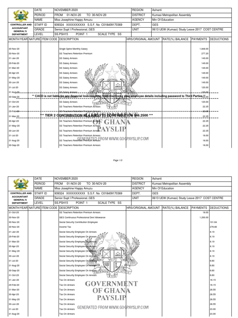 November 2020 Payslip | PDF | Social Security (United States) | Arrears