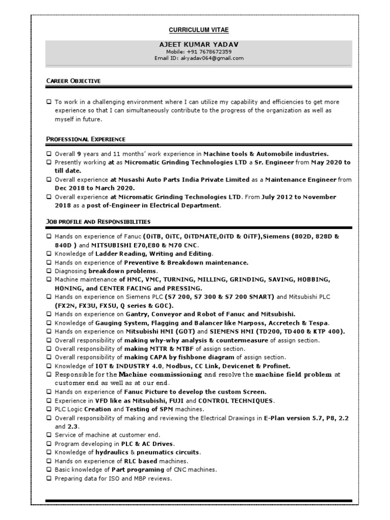 Resume Ajeet | PDF | Engineering | Automation