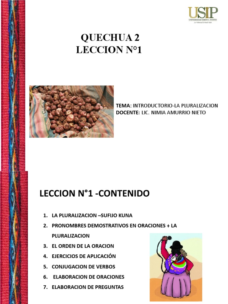 LECCION 1 - QUECHUA 2 - Grupo 2 Resuelto | PDF | Asunto (gramática) | Verbo