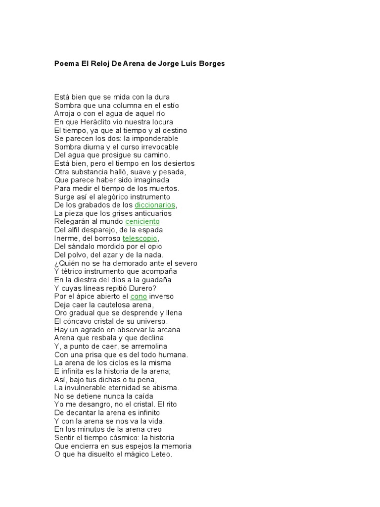 Poema El Reloj de Arena de Jorge Luis Borges | PDF | Historia | Poesía