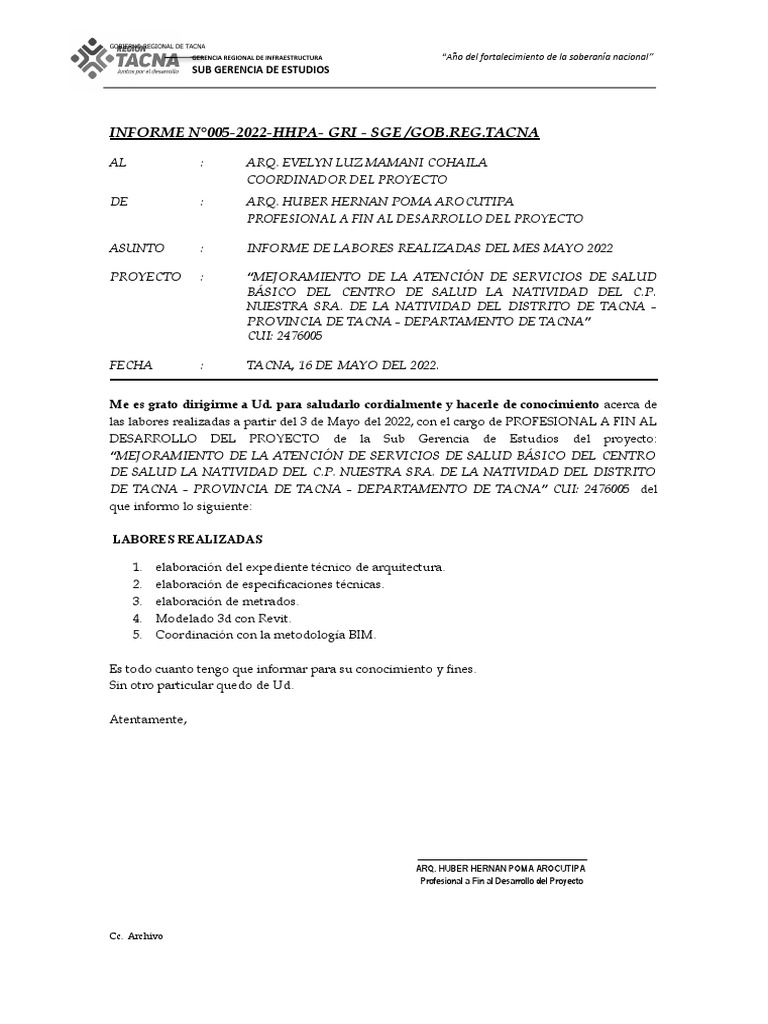 Informe N°005-2022-Hhpa - Gri - Sge Gob - Reg.tacna | PDF | Negocios