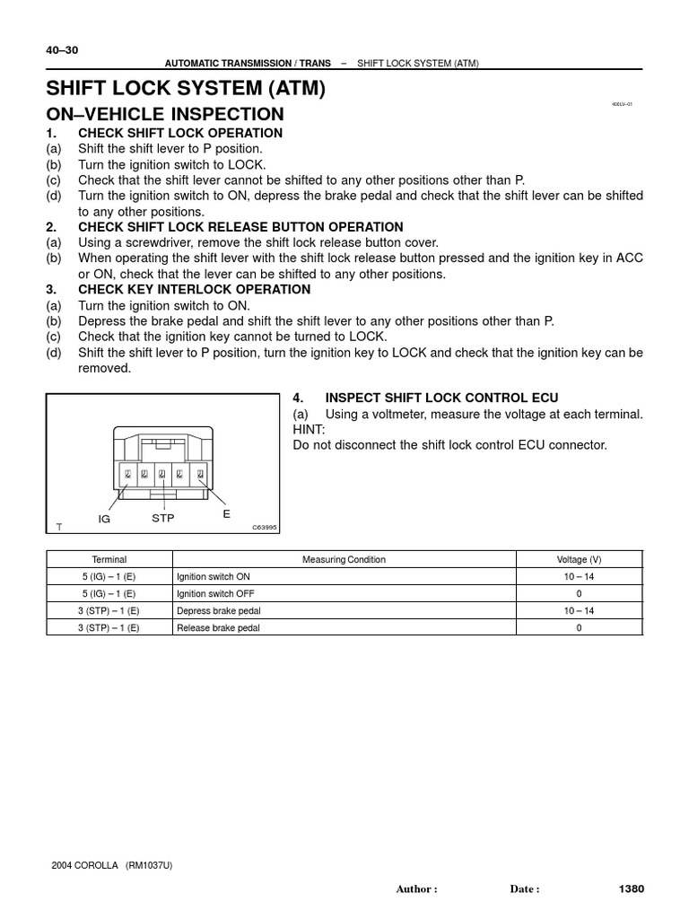 Shift Lock Inspection | PDF | Switch | Mechanical Engineering