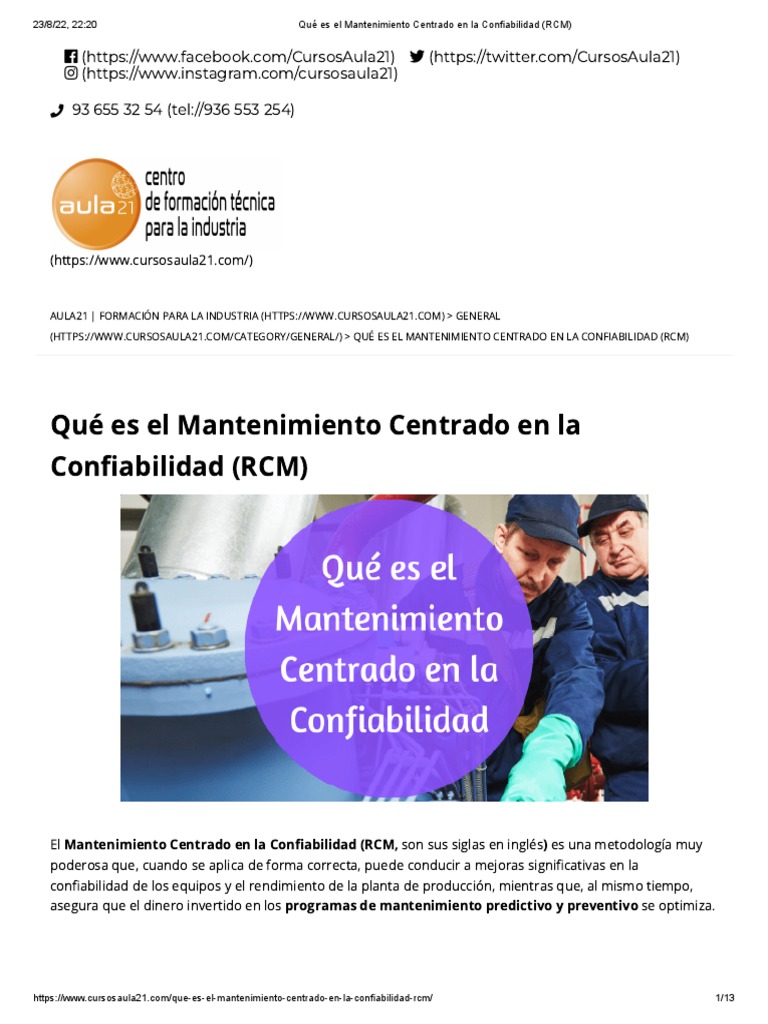 Qué Es El Mantenimiento Centrado en La Confiabilidad (RCM) | PDF | Ingeniería de confiabilidad ...