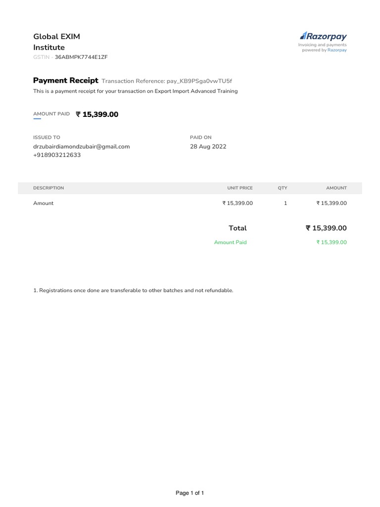 Receipt Pay - KB9PSga0vwTU5f From Global EXIM (Paid) | PDF