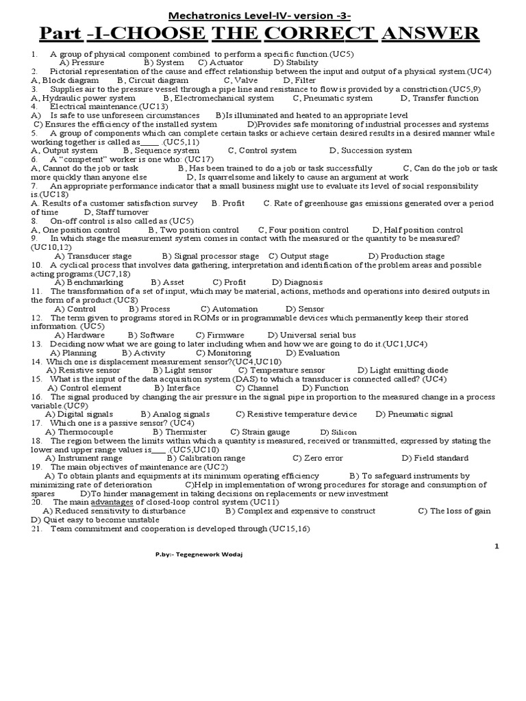 COC Level 4 Mechatronics Volume 3 | PDF | Sensor | Control Theory