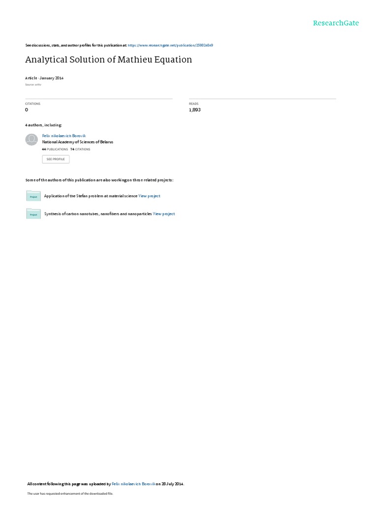 Analytical_Solution_of_Mathieu_Equation | PDF | Equations | Ordinary ...