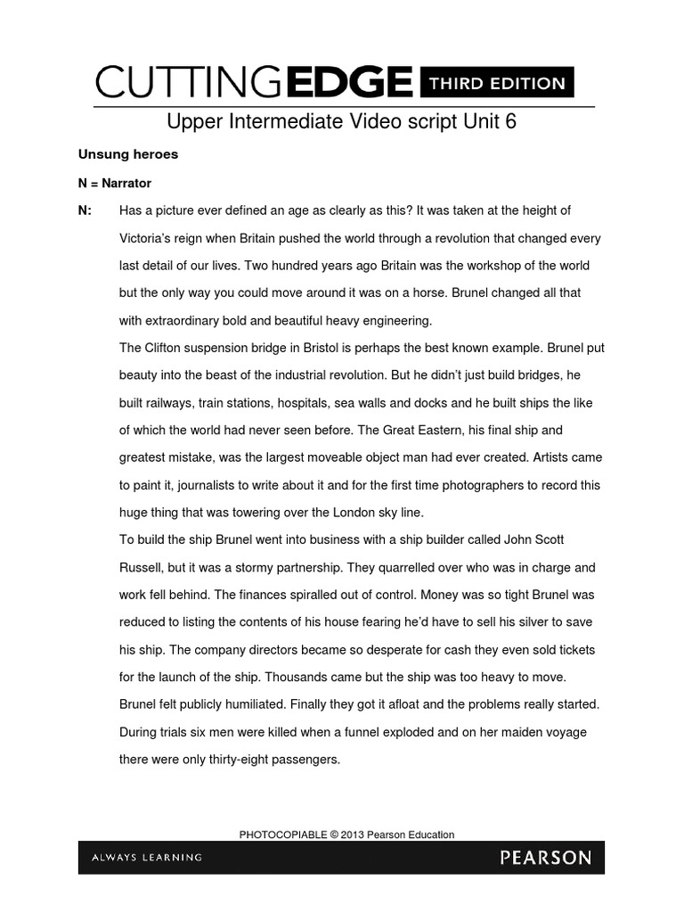 Upper Intermediate Video Script Unit 6: Unsung Heroes | PDF | Ships | Water Transport