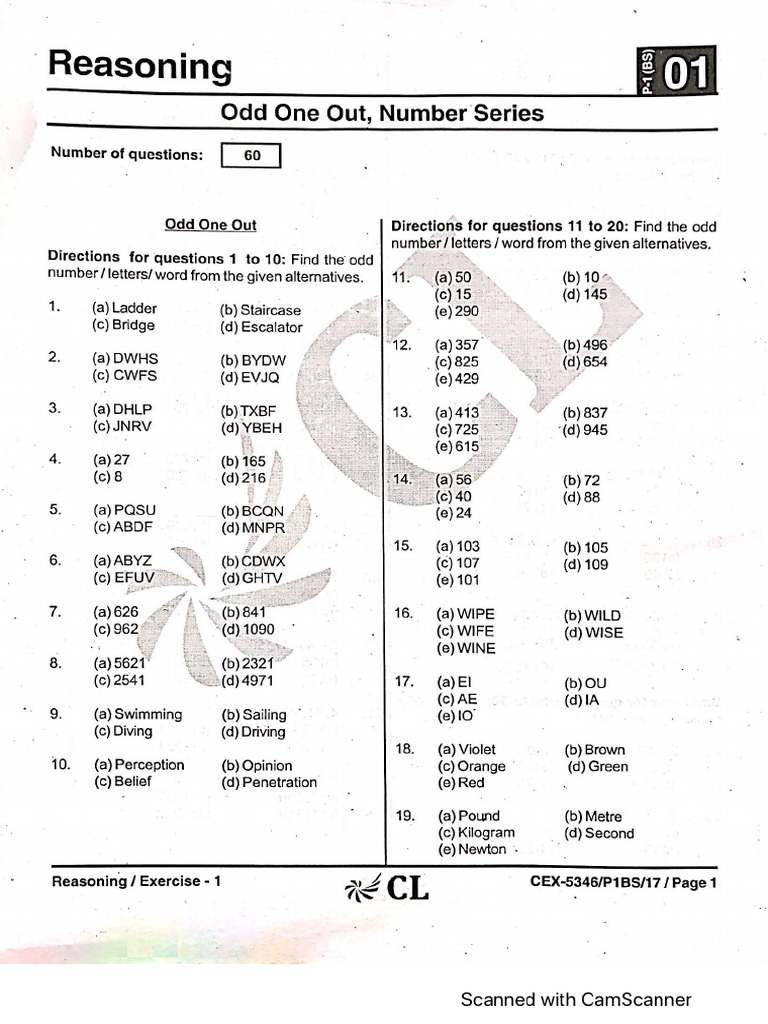 Reasoning Odd 1 Out | PDF
