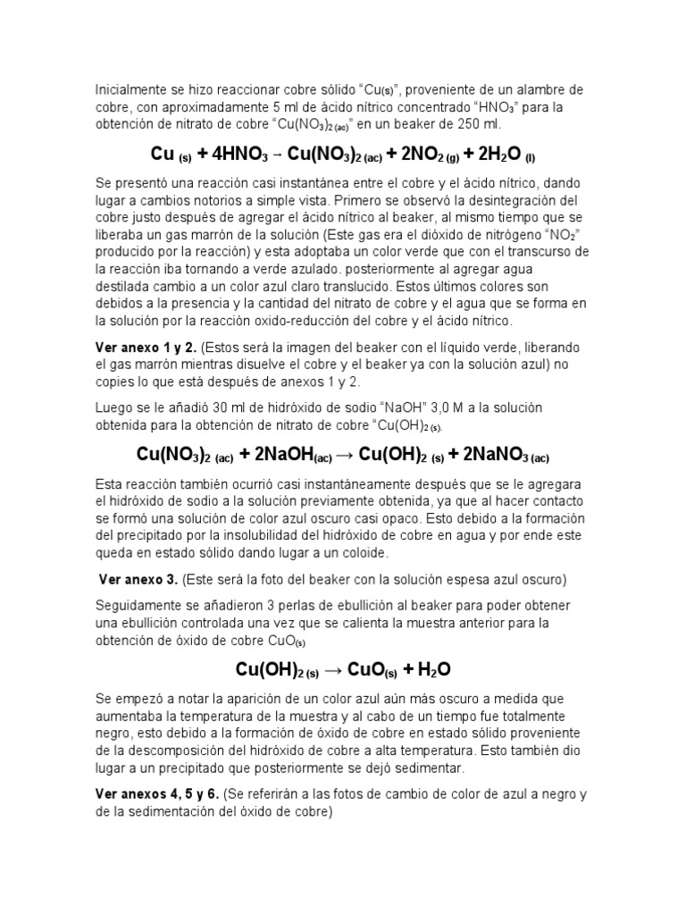 Reacciones de Cobre Practica 3 | PDF | Ácido clorhídrico | Precipitación (Química)